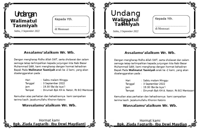 UNDANGAN Tasmiyah | PDF