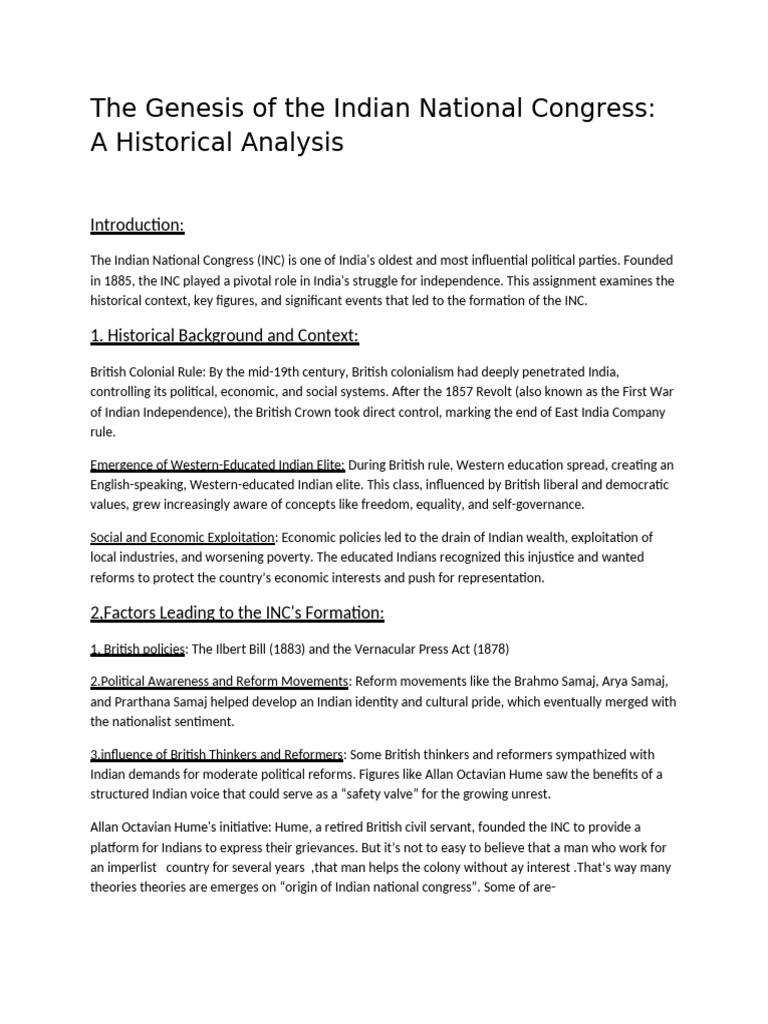 The Genesis of The Indian National Congress | PDF | British Raj ...
