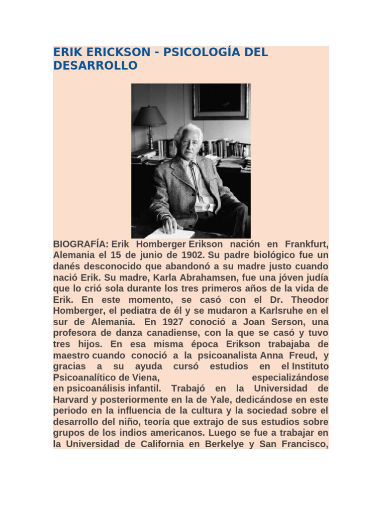 Erikson: 8 Fases del Desarrollo Humano | PDF | Sicología