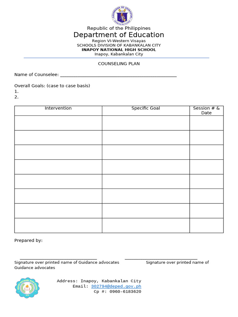Inapoy National High School Counseling Plan | PDF