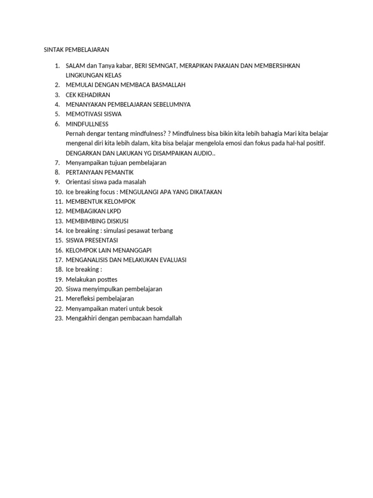 Sintak Pembelajaran | PDF