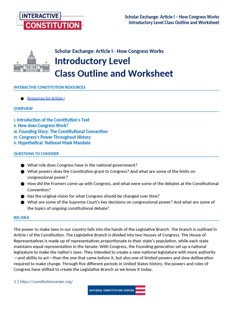Article I Congress Introductory - Worksheet | PDF | United States ...