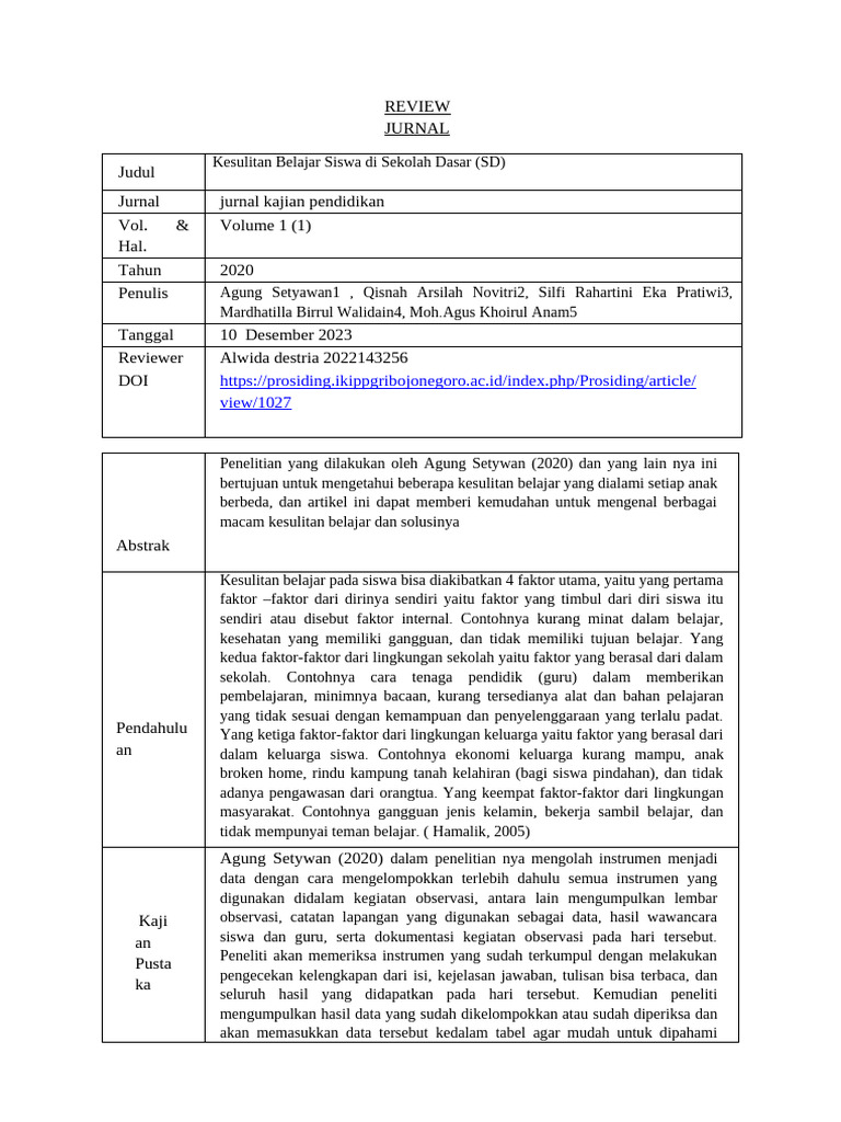 Salinan Dari Tugas Review Jurnal Alwida Destria | PDF | Karier & Perkembangan