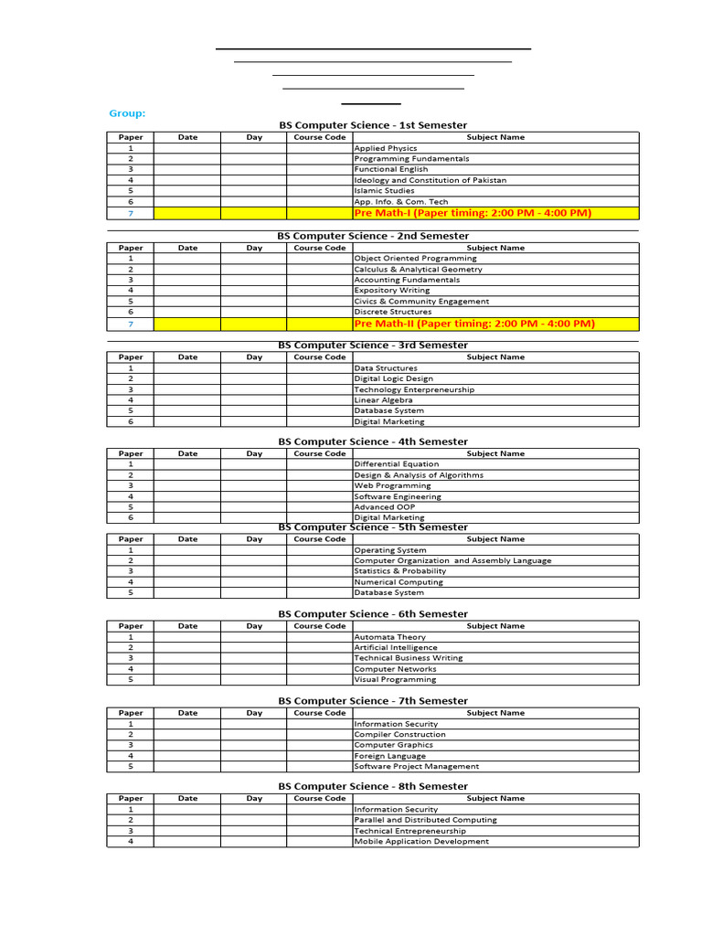 BSCS & BSAI - Morning Shift | PDF | Computer Science | Computer Programming