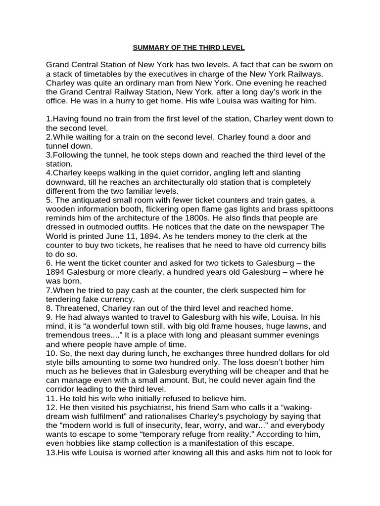 Summary of The Third Level | PDF