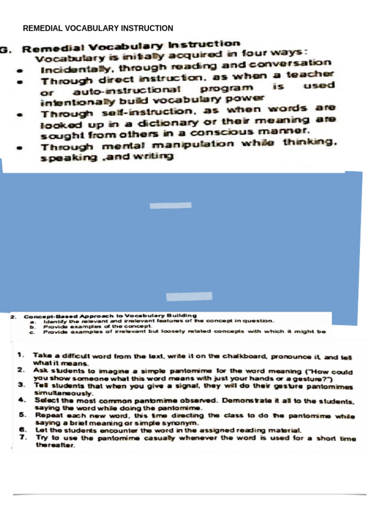 Remedial Vocabulary Instruction Handouts | PDF | Vocabulary | Word