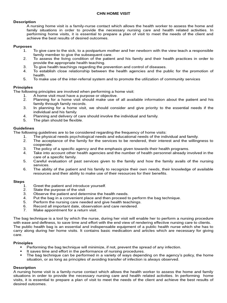 Home Visit Guidelines in Community Nursing | PDF | Nursing | Breastfeeding
