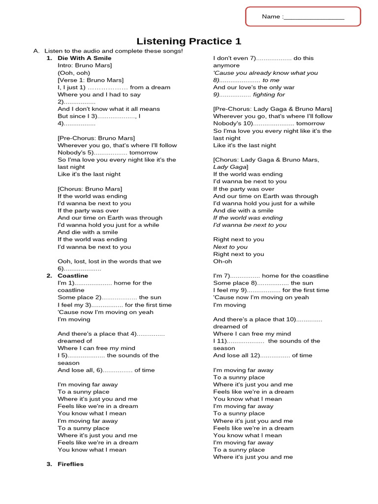 Soal Listening Practices 1 | PDF | Song Structure