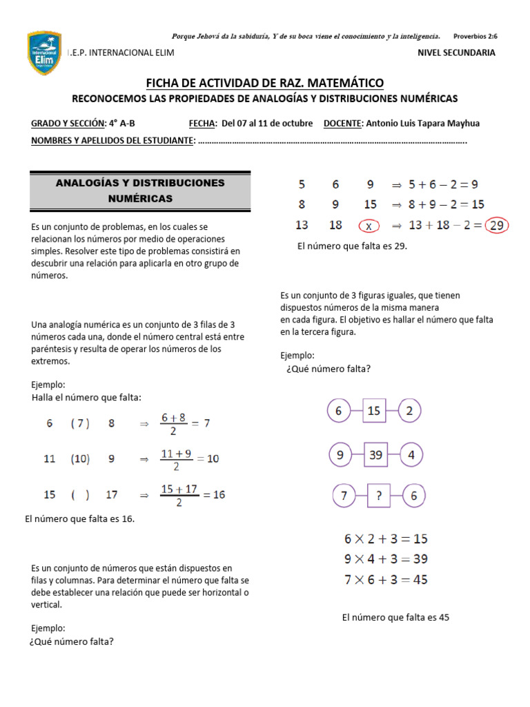 Sec 4 - Raz Math - 16 - Analogias y Distribucion Numerica | PDF | Matemáticas