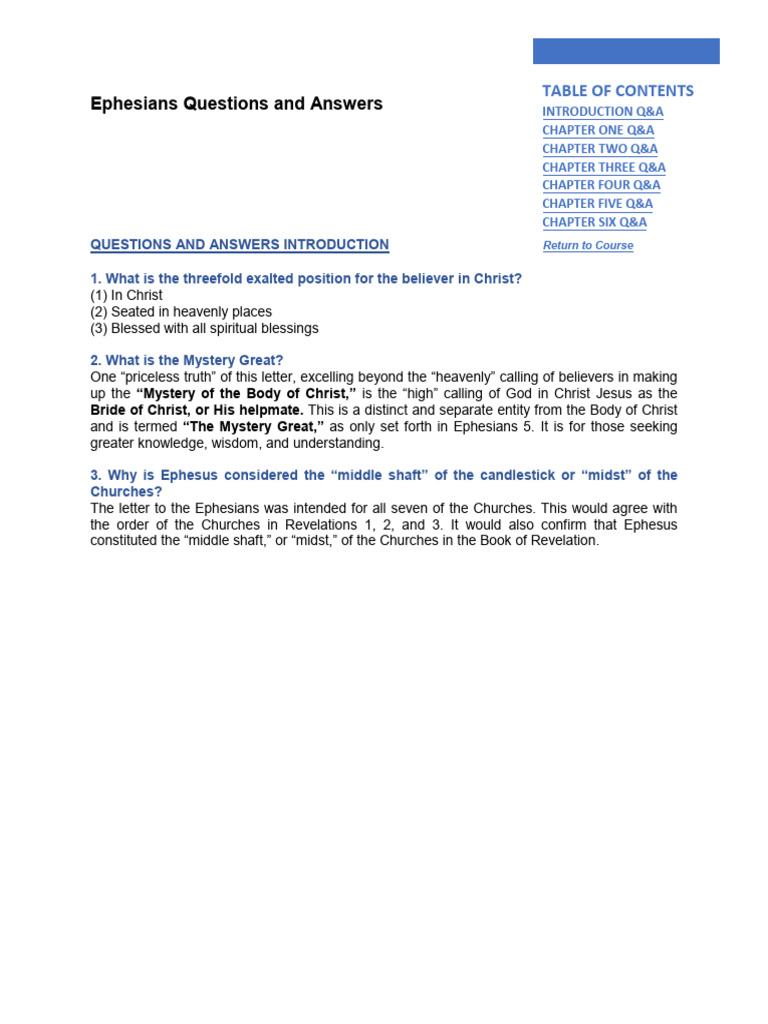 Ephesians Study Q&A Guide | PDF | Jesus | Paul The Apostle