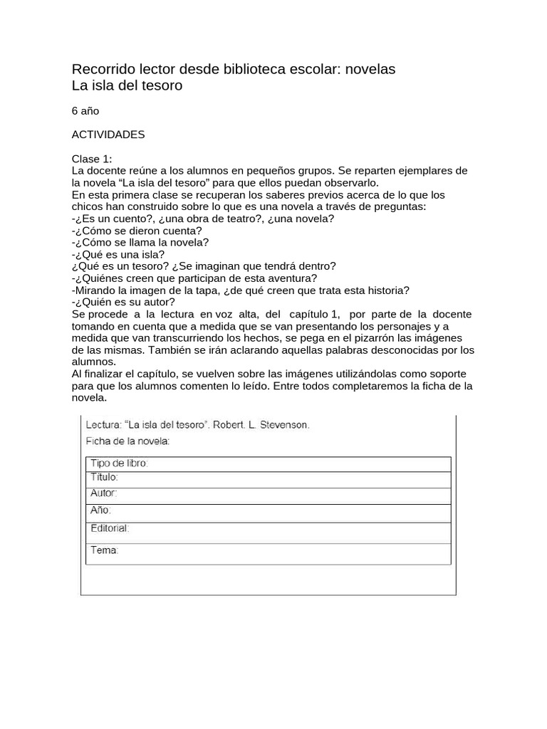 Actividades para "La isla del tesoro" | PDF