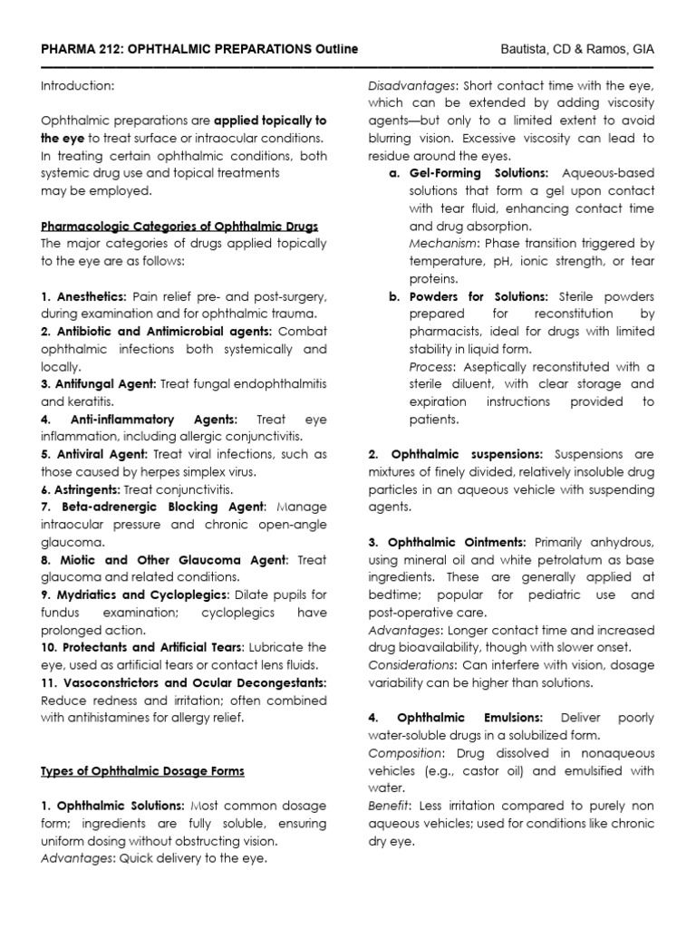 Ophthalmic Preparations Overview Guide | PDF | Pharmaceutical ...