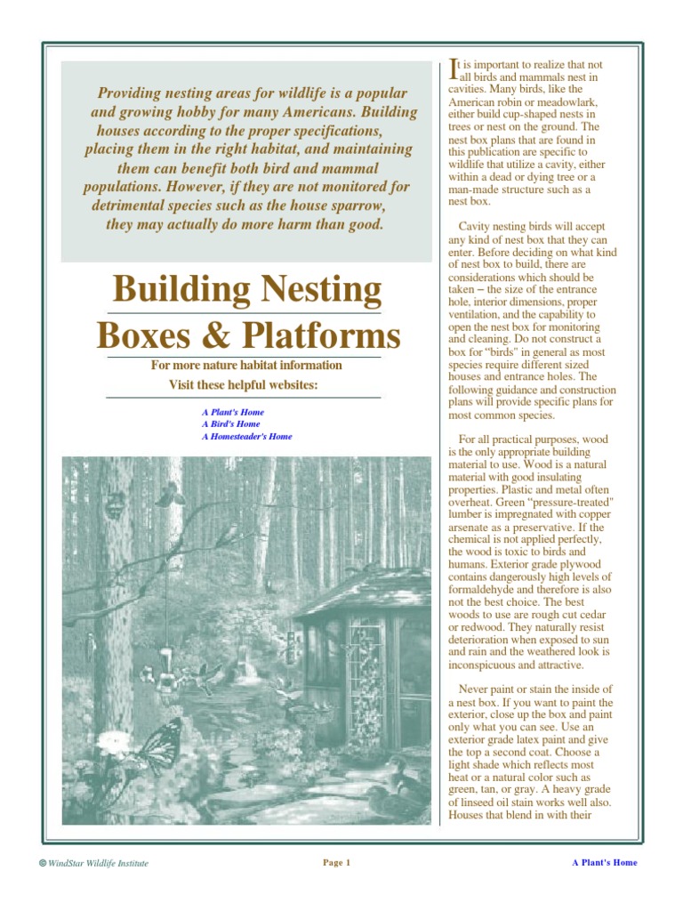Building Nesting Boxes and Nesting Platforms | PDF | Business