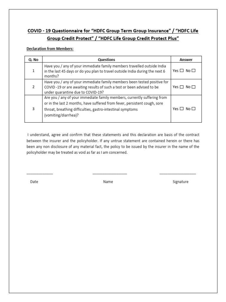 Covid Questionnaire - Format - HL CP | PDF | Self-Improvement