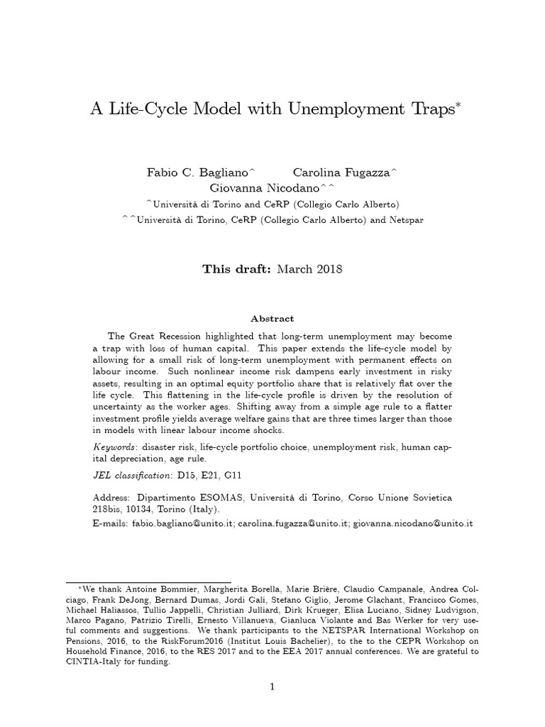 A Life-Cycle Model With Unemployment Traps | PDF | Unemployment | Risk