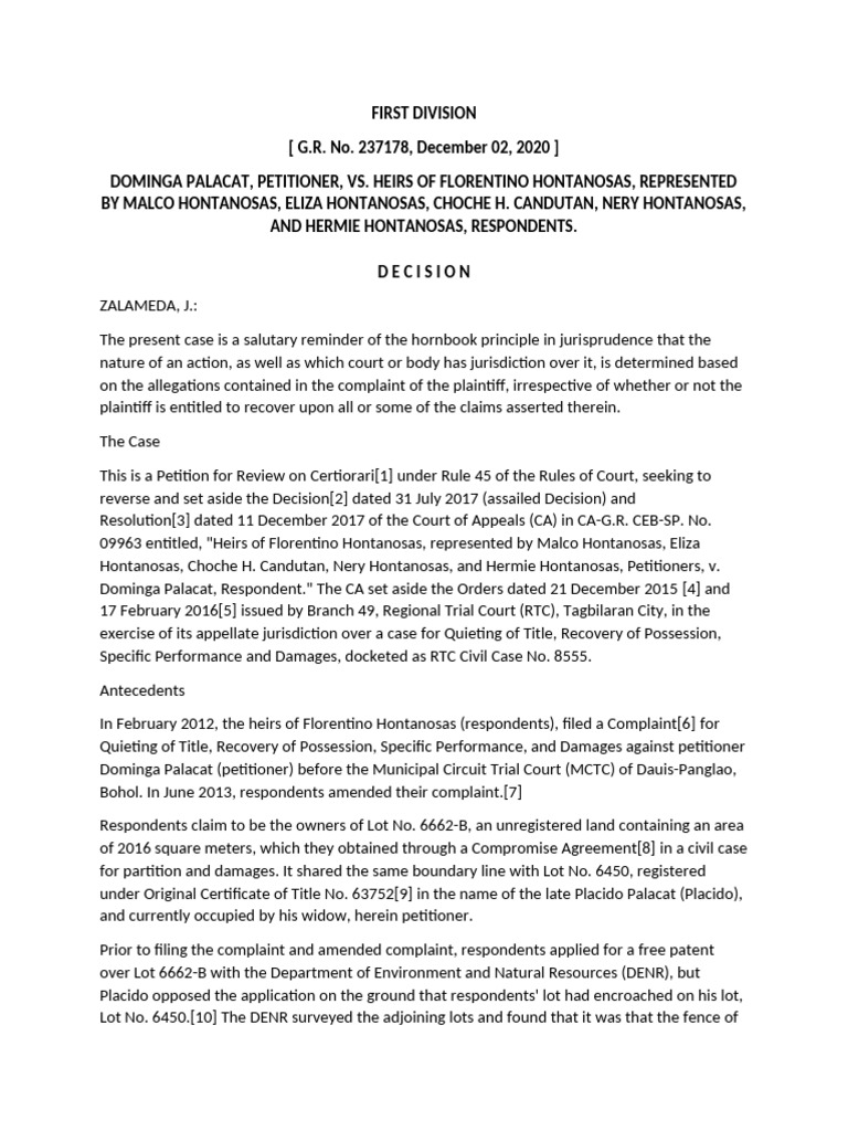 Palacat vs. Hostanosas Case | PDF | Complaint | Lawsuit
