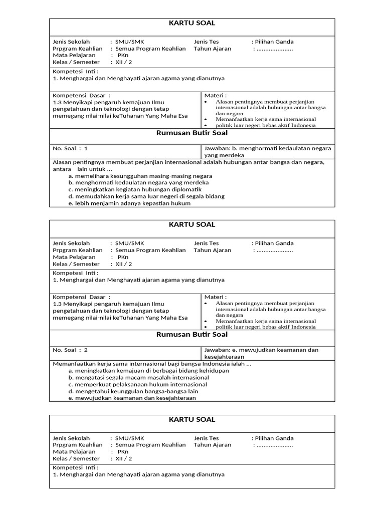 Kartu Soal PKN Klas XII Sem 2 | PDF | Politik