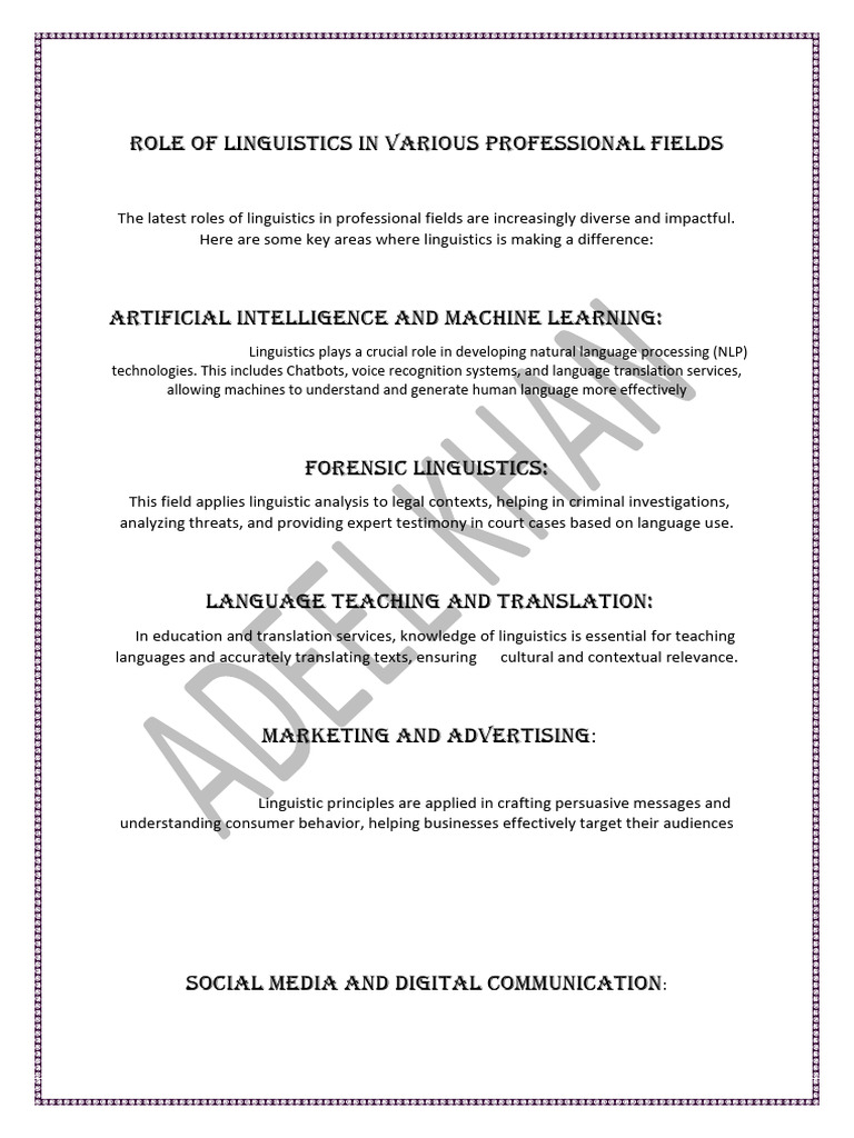 Roles of Linguistics in Professions | PDF | Linguistics | Language ...