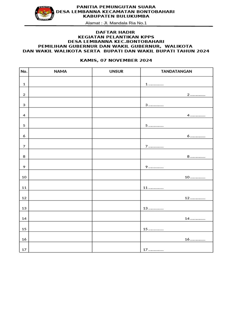 Daftar Hadir PPK | PDF