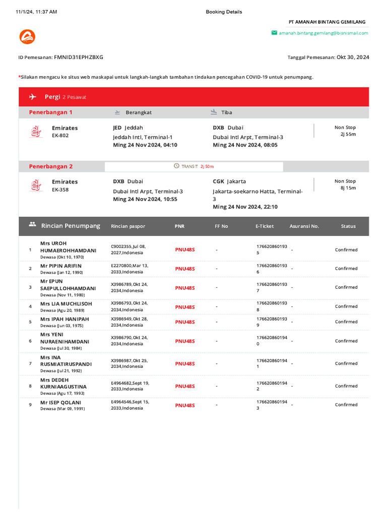 Serang Jeddah CGK 9 Pax | PDF