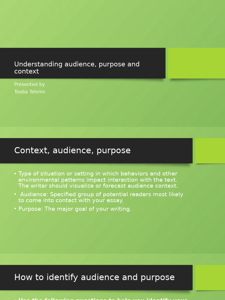 Understanding Audience, Purpose, Context | PDF | Information | Cognition