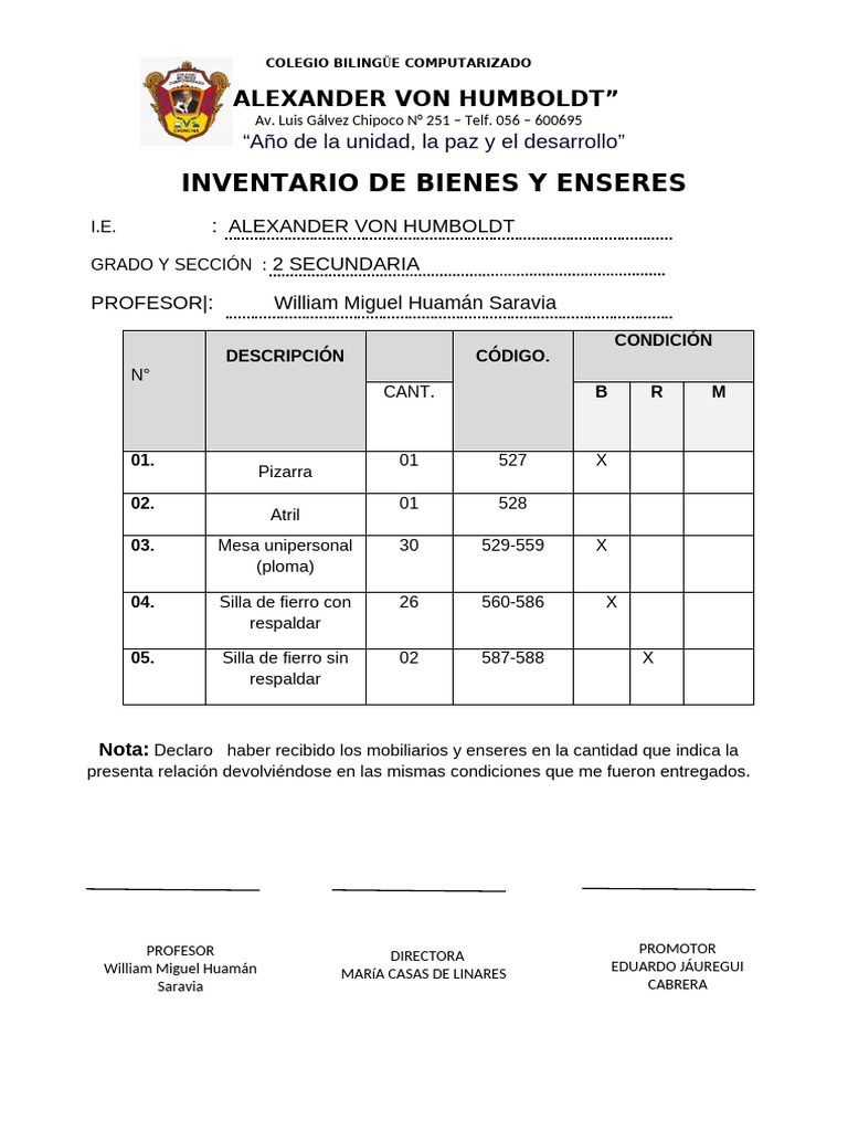 INVENTARIO DE AULA 2do Secundaria | PDF