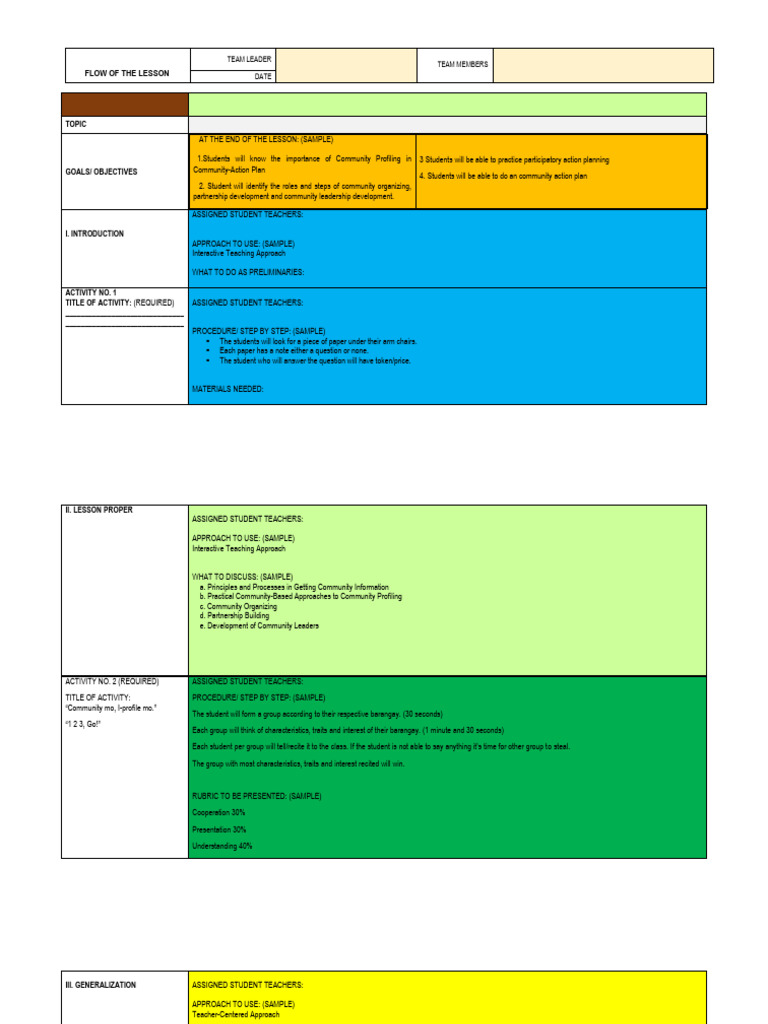 Au - Sample Template For Flow of The Lesson | PDF
