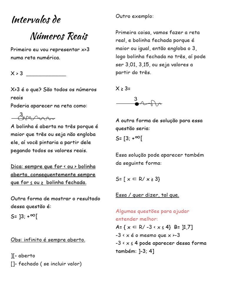 Resumo - Intervalos de Números Reais | PDF | Número real | Matemática
