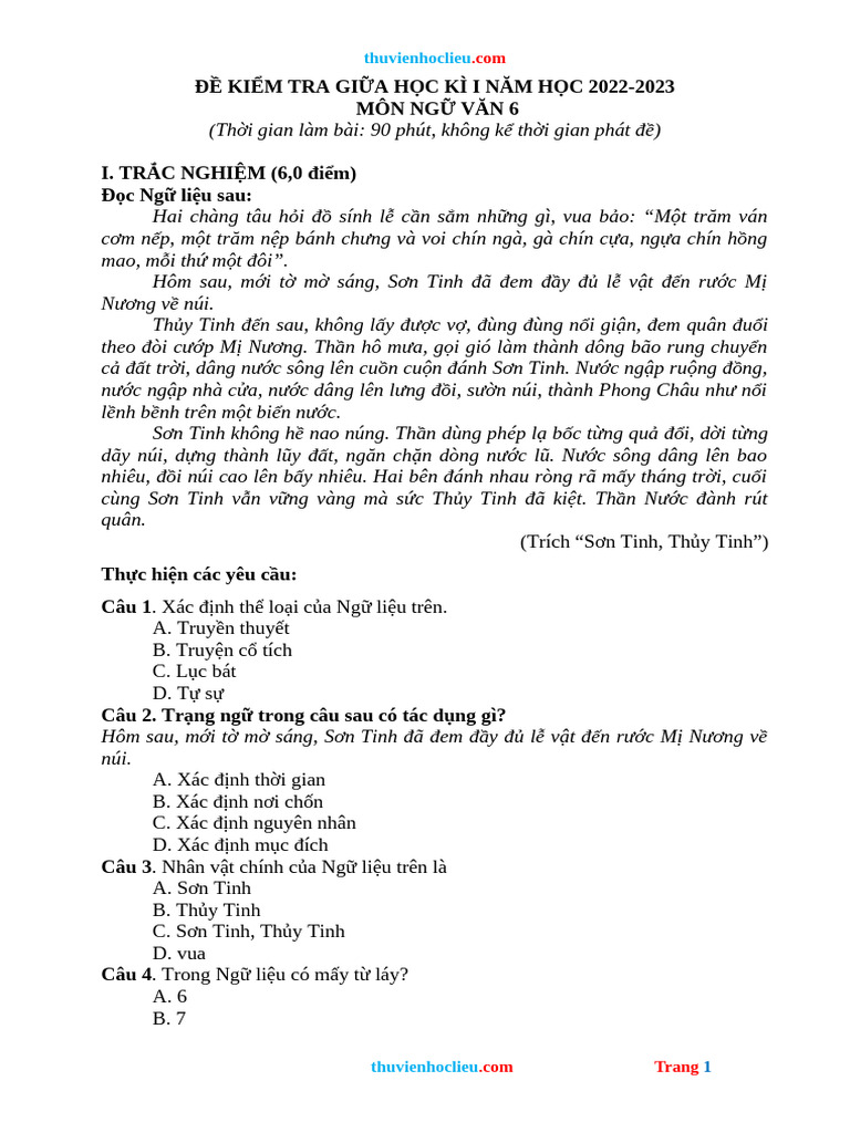 De Thi Giua HK1 Van 6 CTST De5 | PDF