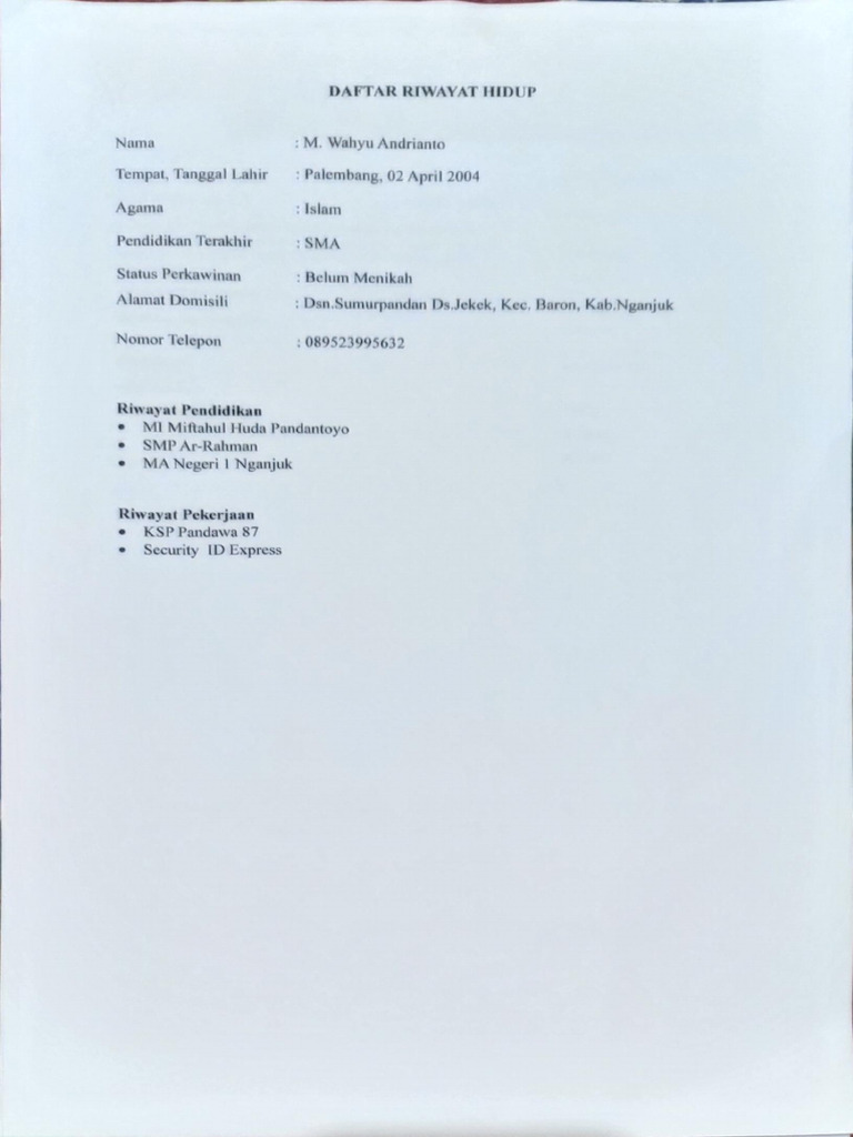 Daftar Riwayat | PDF