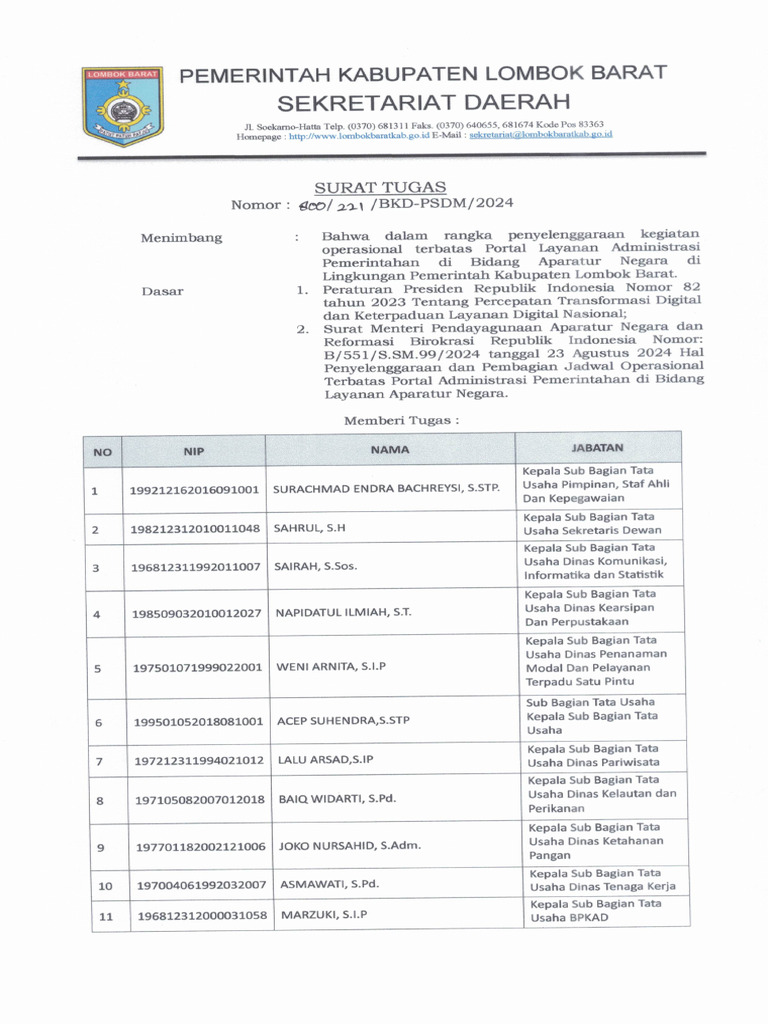 Surat Tugas Ina Pas & Ina Gov | PDF