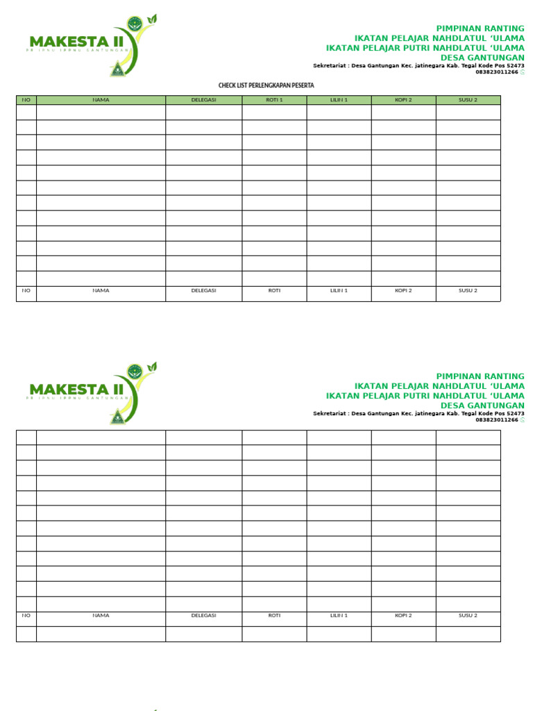 Checklist Perlengkapan Peserta IPNU IPPNU | PDF