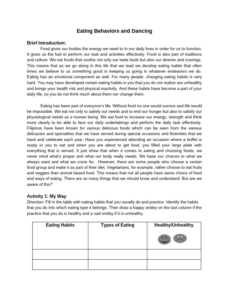 Eating Behaviors and Dancing | PDF | Eating | Foods