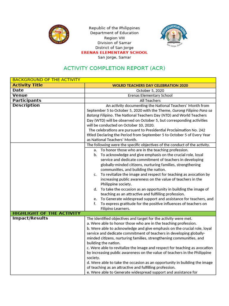 ACR (World Teachers Day) | PDF | Teachers | Human Communication