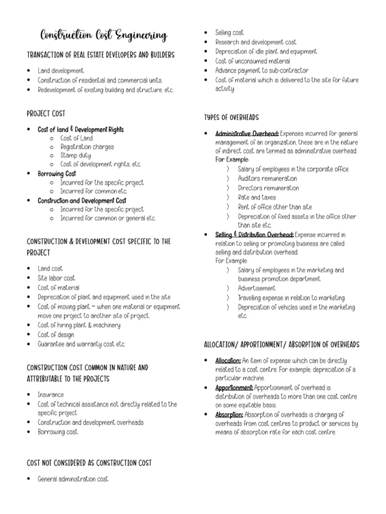Construction Cost Engineering Notes | PDF