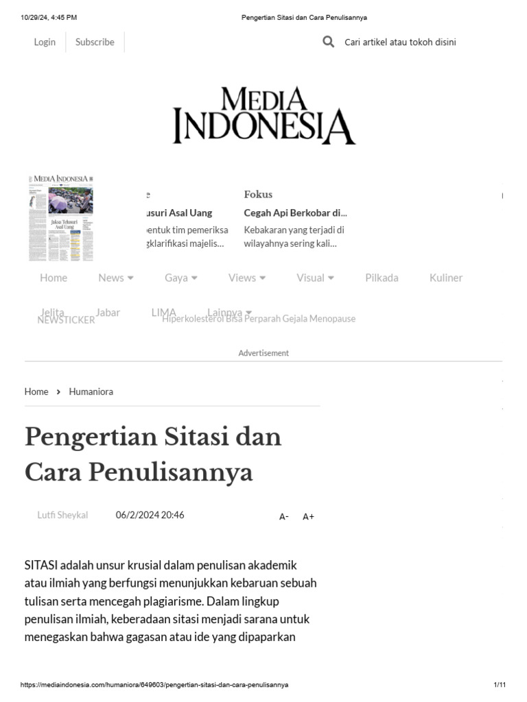 Pengertian Sitasi Dan Cara Penulisannya | PDF
