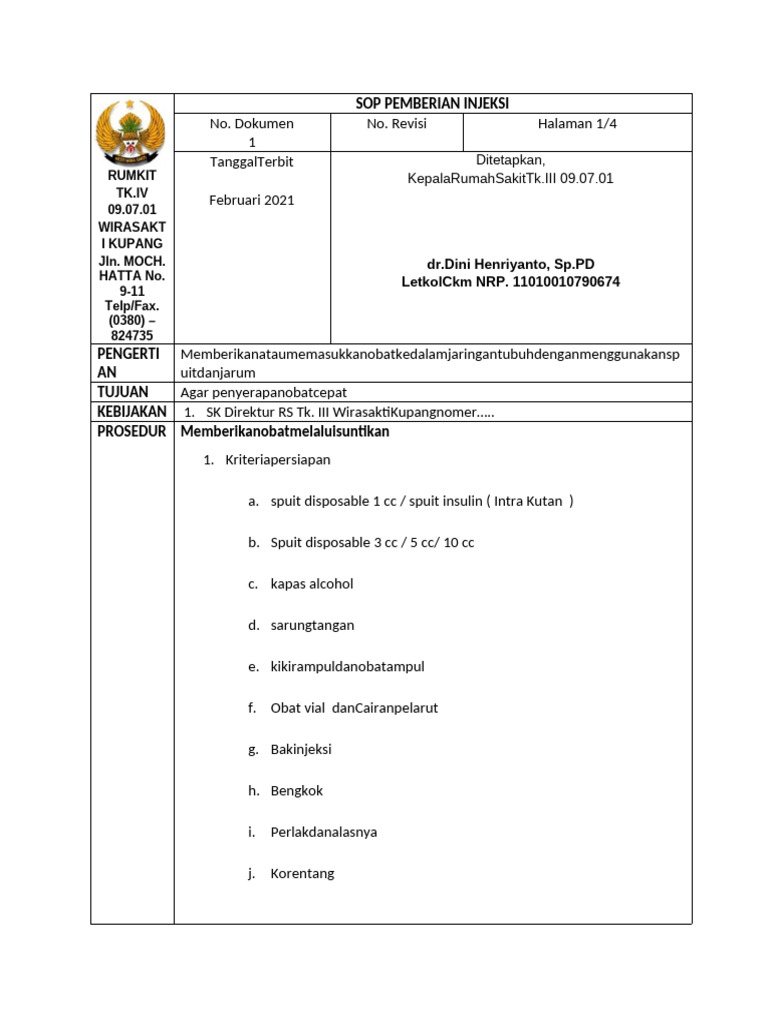 SPO Pemberian Injeksi | PDF