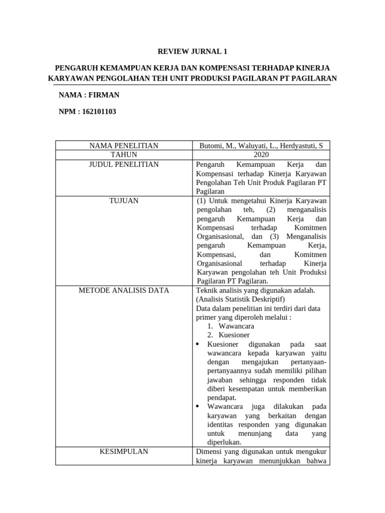 Review Jurnal Firman Metopen 1 | PDF