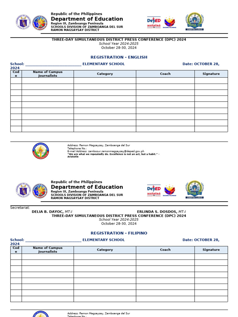 DPC Registration Form eLEM | PDF | Philippines