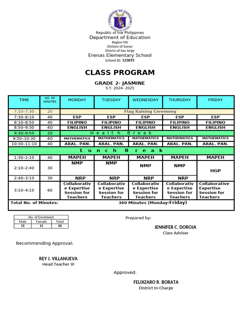 Grade 2 Class Program 2024-2025 | PDF | Philippines