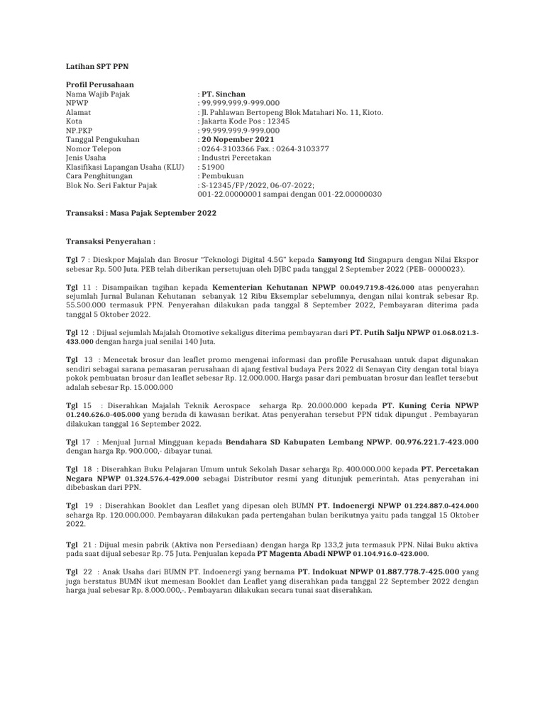 Latihan SPT PPN Masa September 2022 | PDF