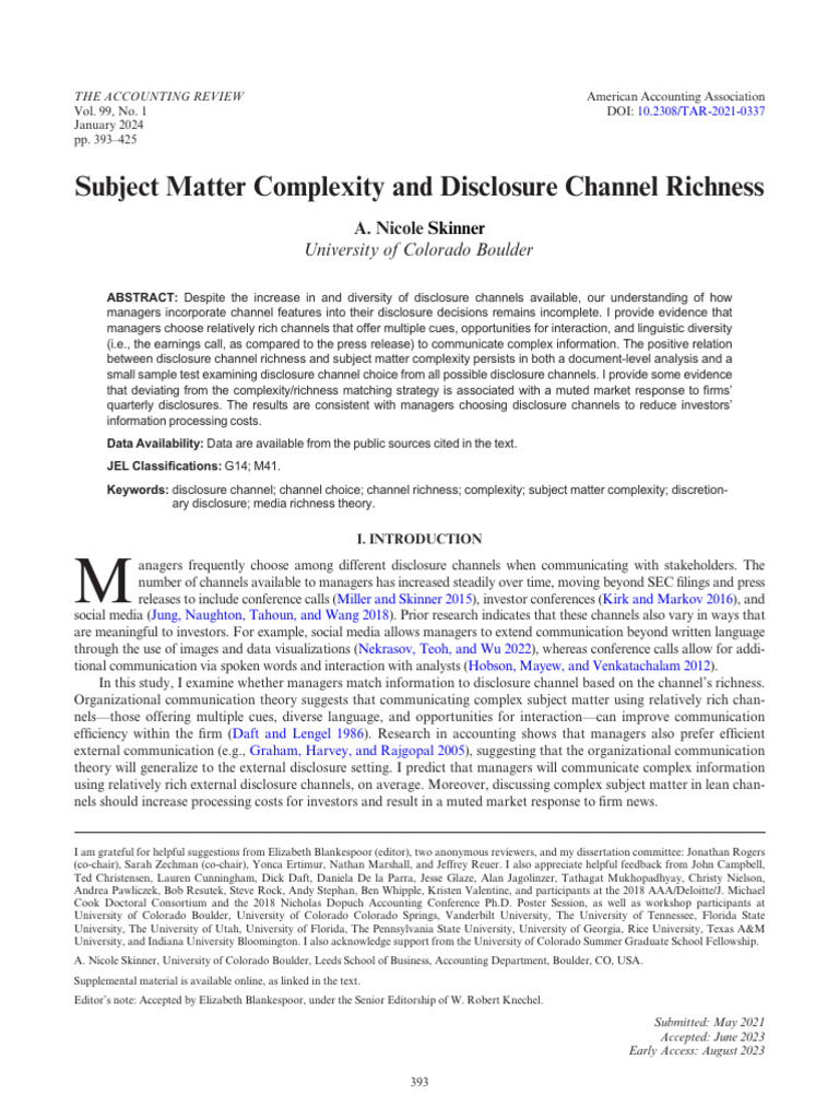 法說會Subject Matter Complexity and Disclosure Channel Richness | PDF ...