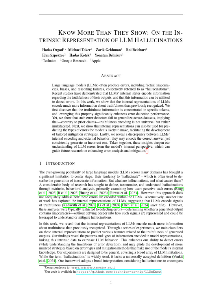 LLMs Know More Than They Show - On The Intrinsic Representation of LLM Hallucinations | PDF ...