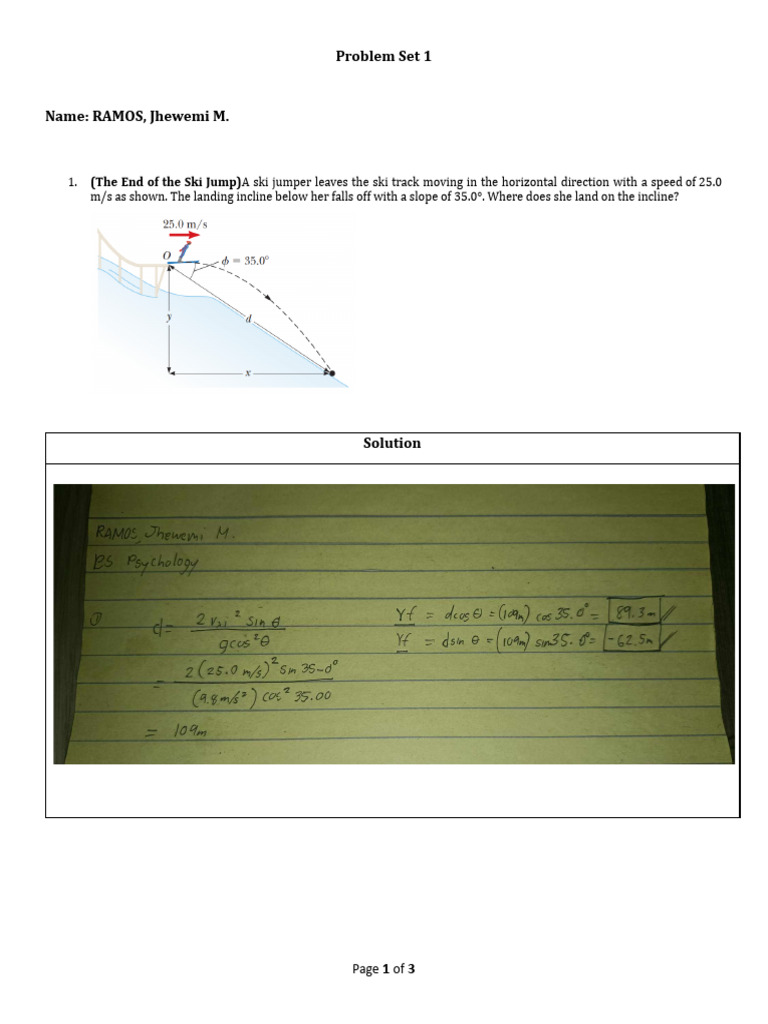 Projectile Motion Problem Set | PDF