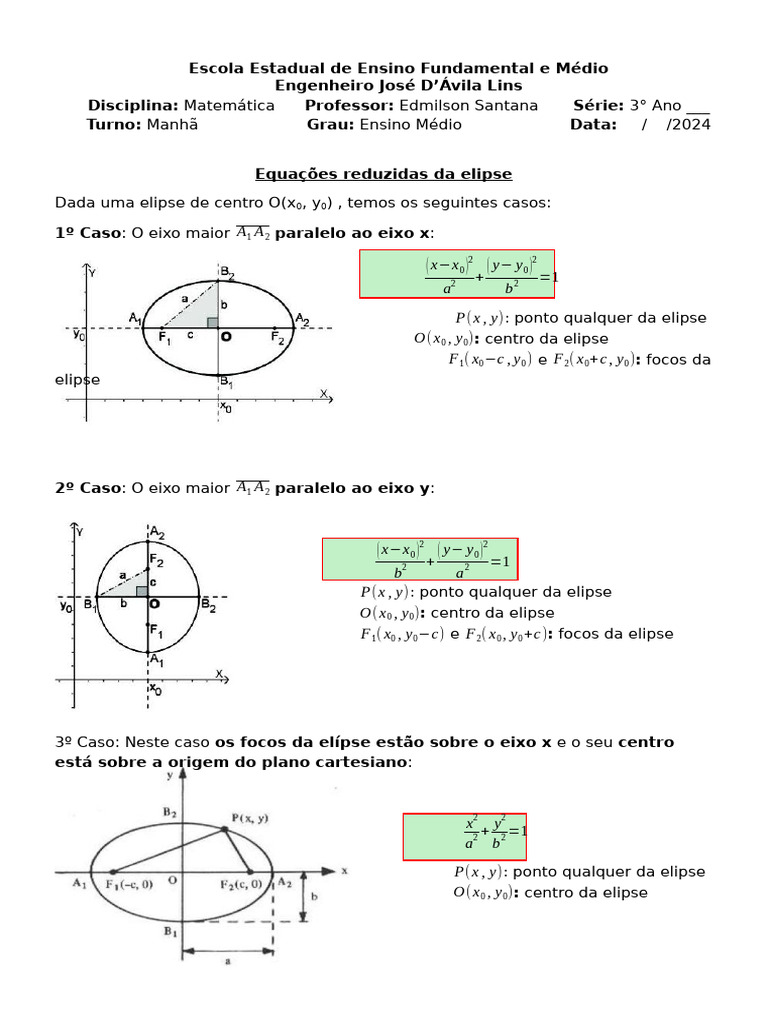 Elipses: Equações e Exemplos | PDF | Elipse | Geometria Analítica