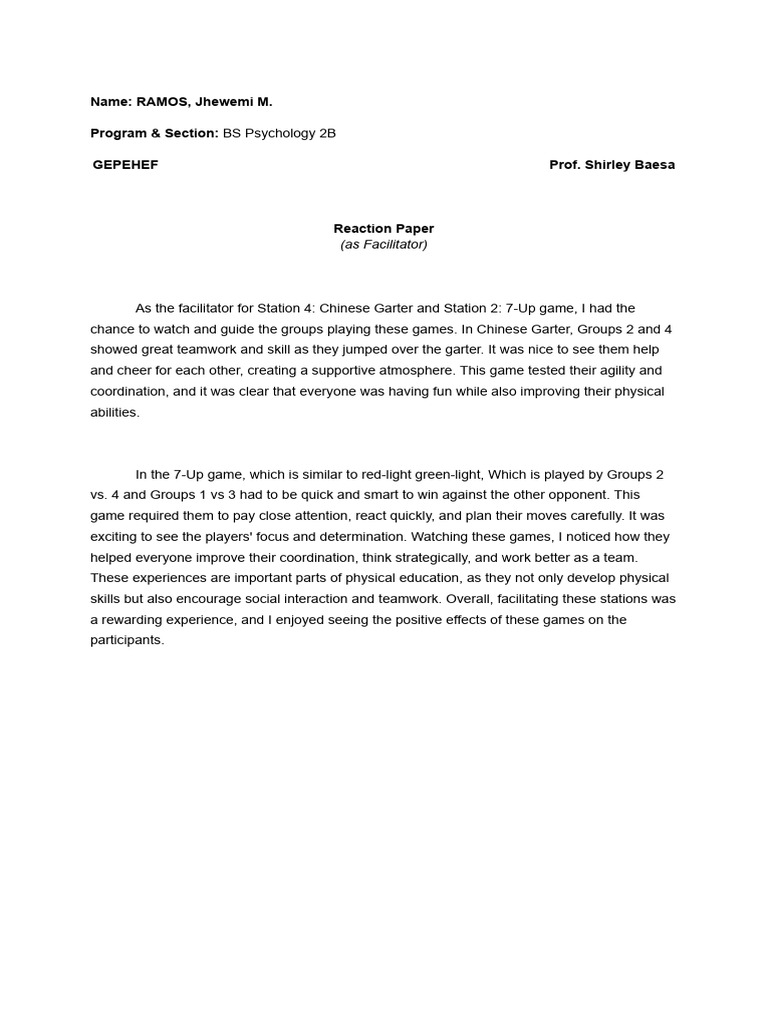 Gepehef Reaction Paper | PDF | Cognition | Behavioural Sciences