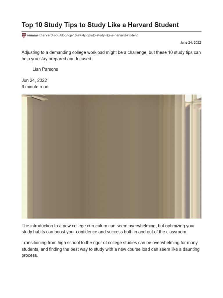 Top 10 Study Tips To Study Like A Harvard Student - Harvard Summer ...