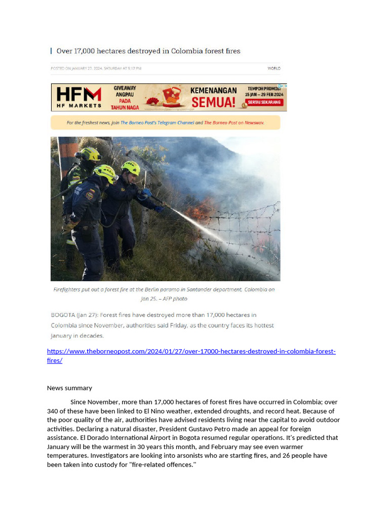 News 5 - Colombia Forest Fires | PDF | Drought | Wildfire