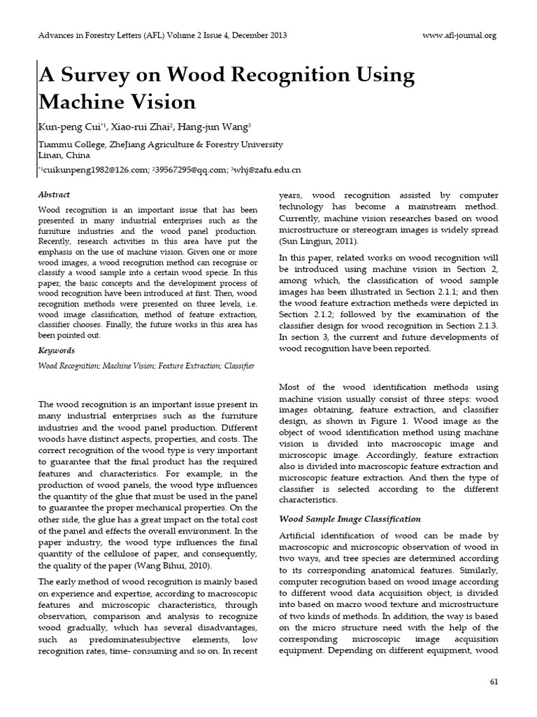 A Survey On Wood Recognition Using Machine Vision | PDF | Statistical ...