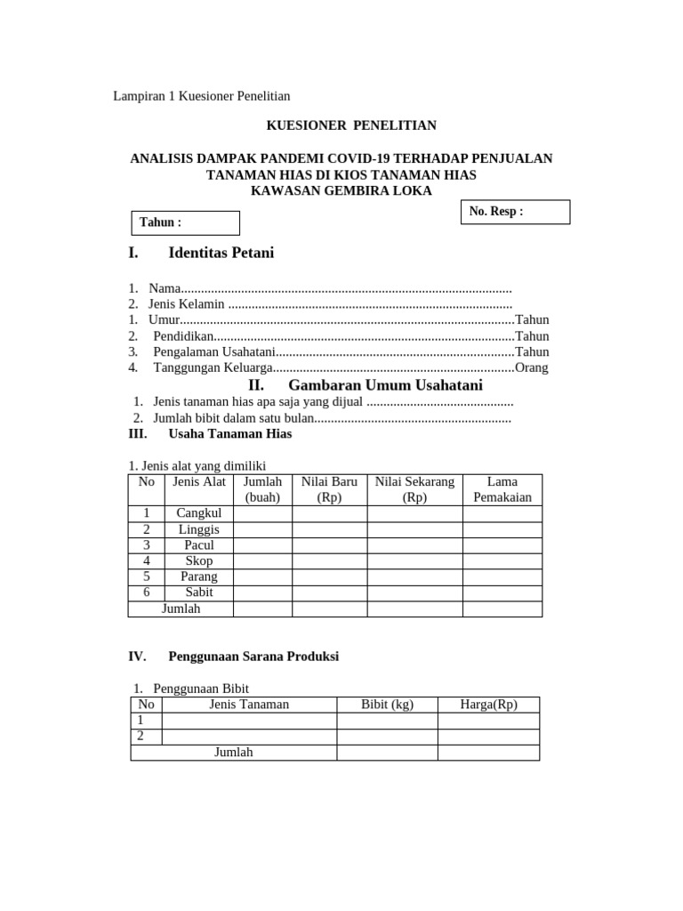 Lampiran 1 Kuesioner Penelitian - 102356 | PDF